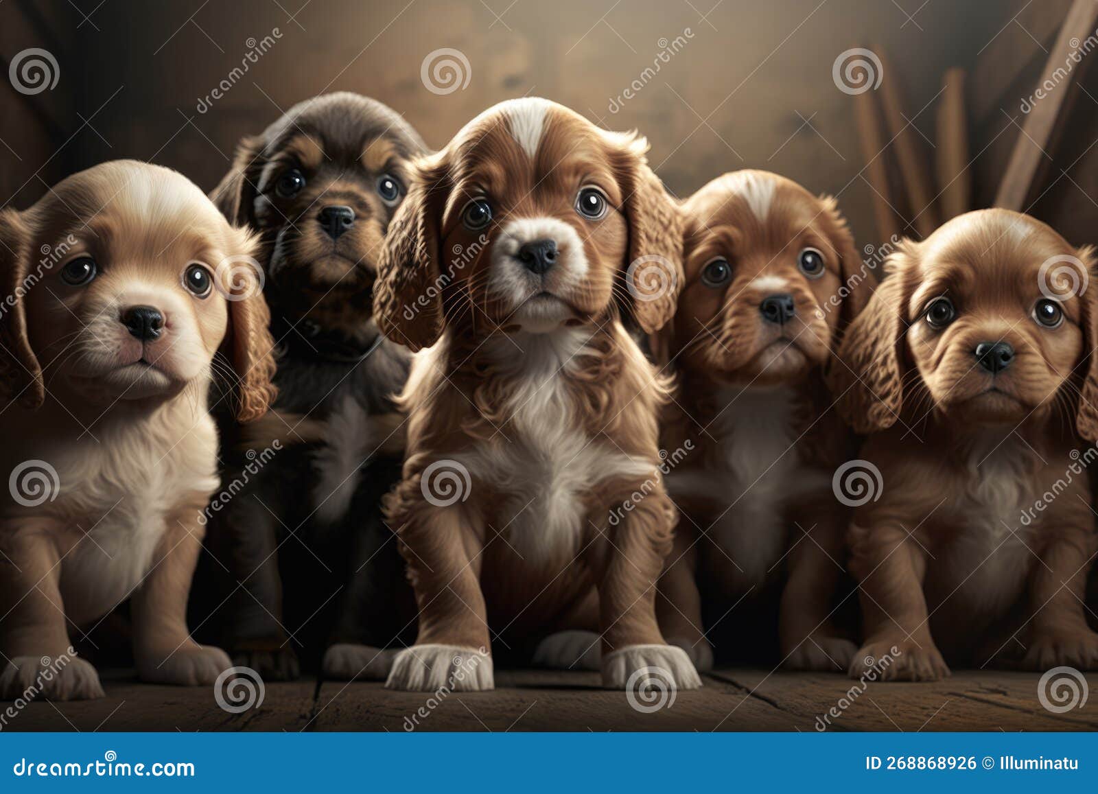 Group of Five Cute Cocker Spaniel Puppies Stock Photo - Image of lookig ...