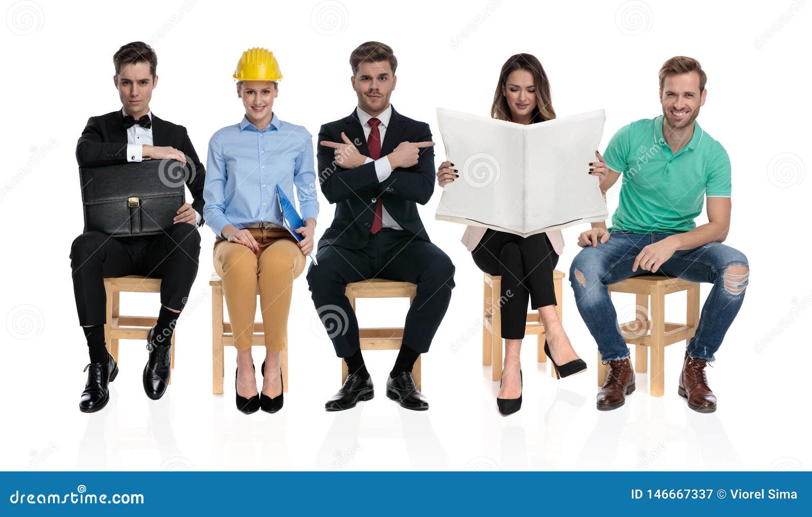 Group of Five Different People Waiting for a Job Interview Stock Image ...