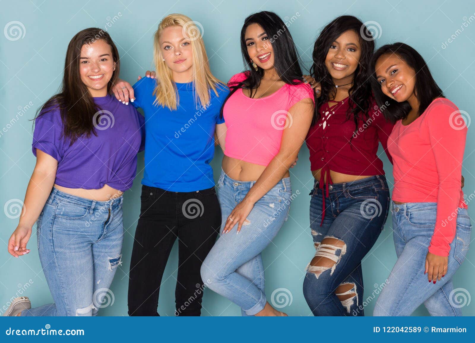Group of Five Female Friends Stock Image - Image of interracial ...