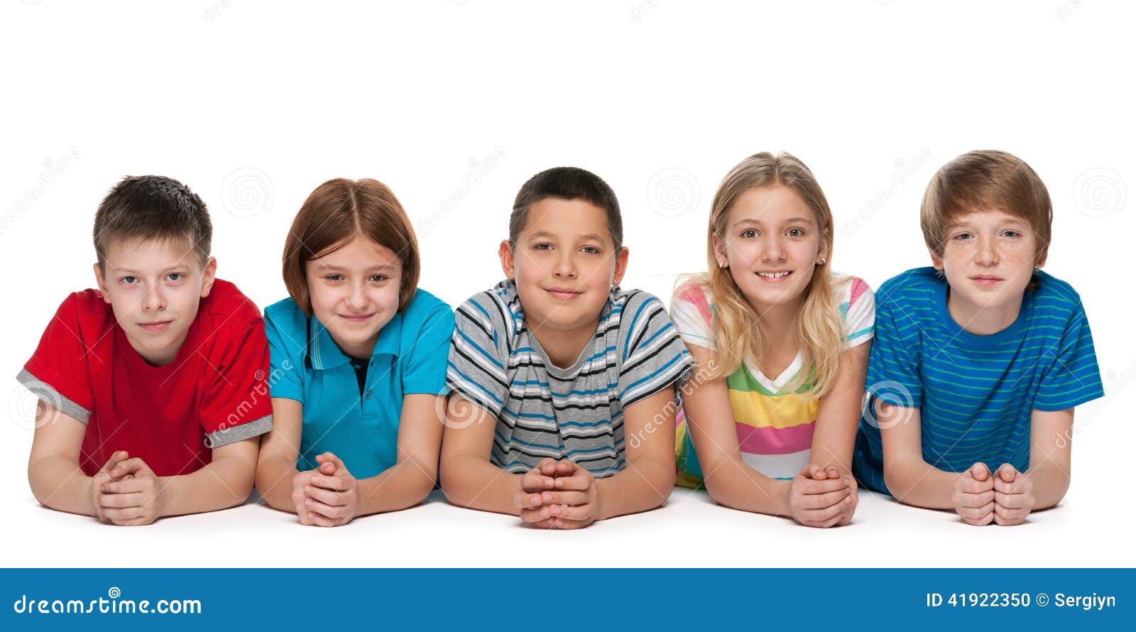 Group of Five Happy Children Stock Photo - Image of smiling, casual ...
