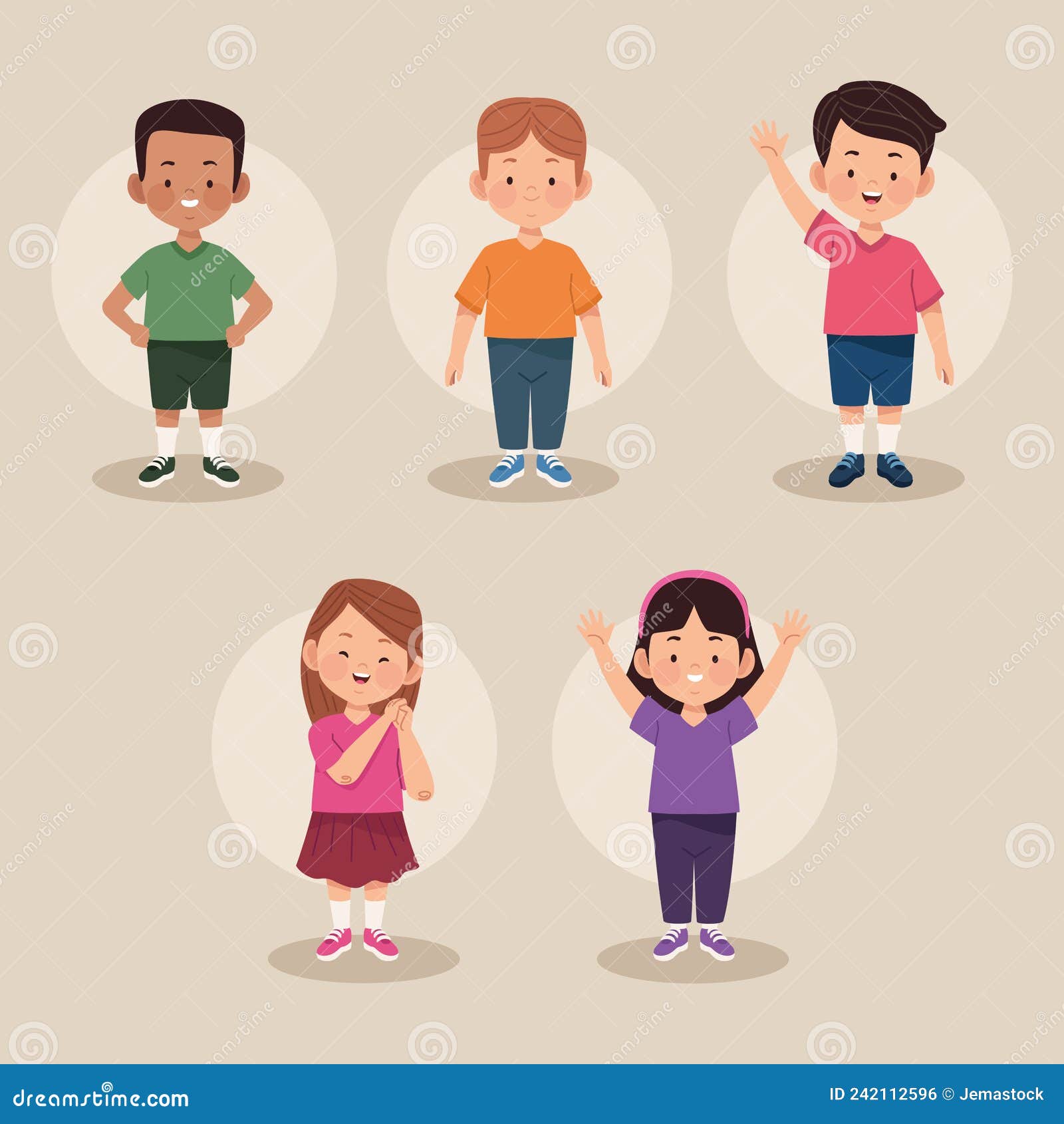 Group of five kids stock vector. Illustration of vector - 242112596