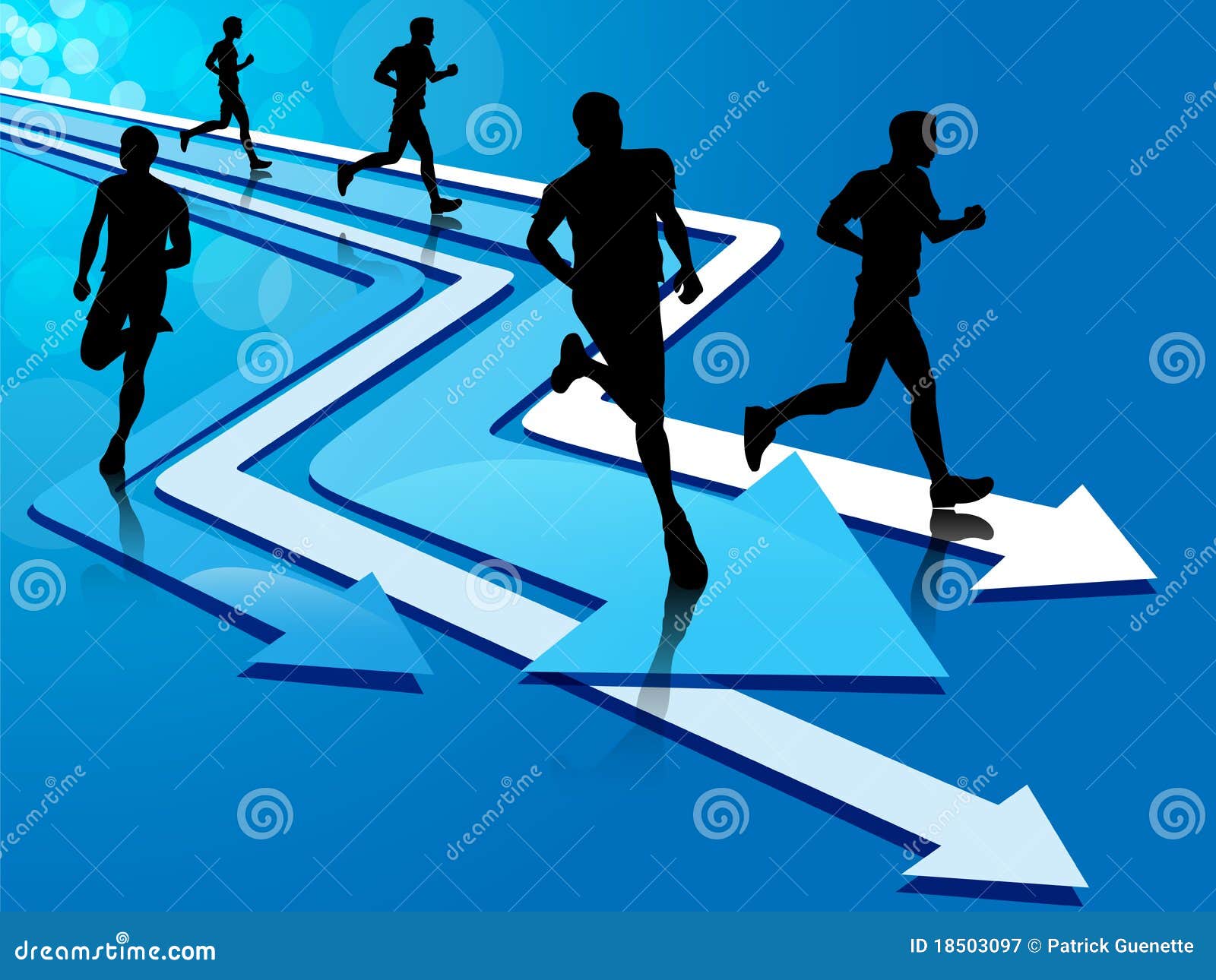 Group of Five Man Running on Arrow Tracks Stock Vector - Illustration ...
