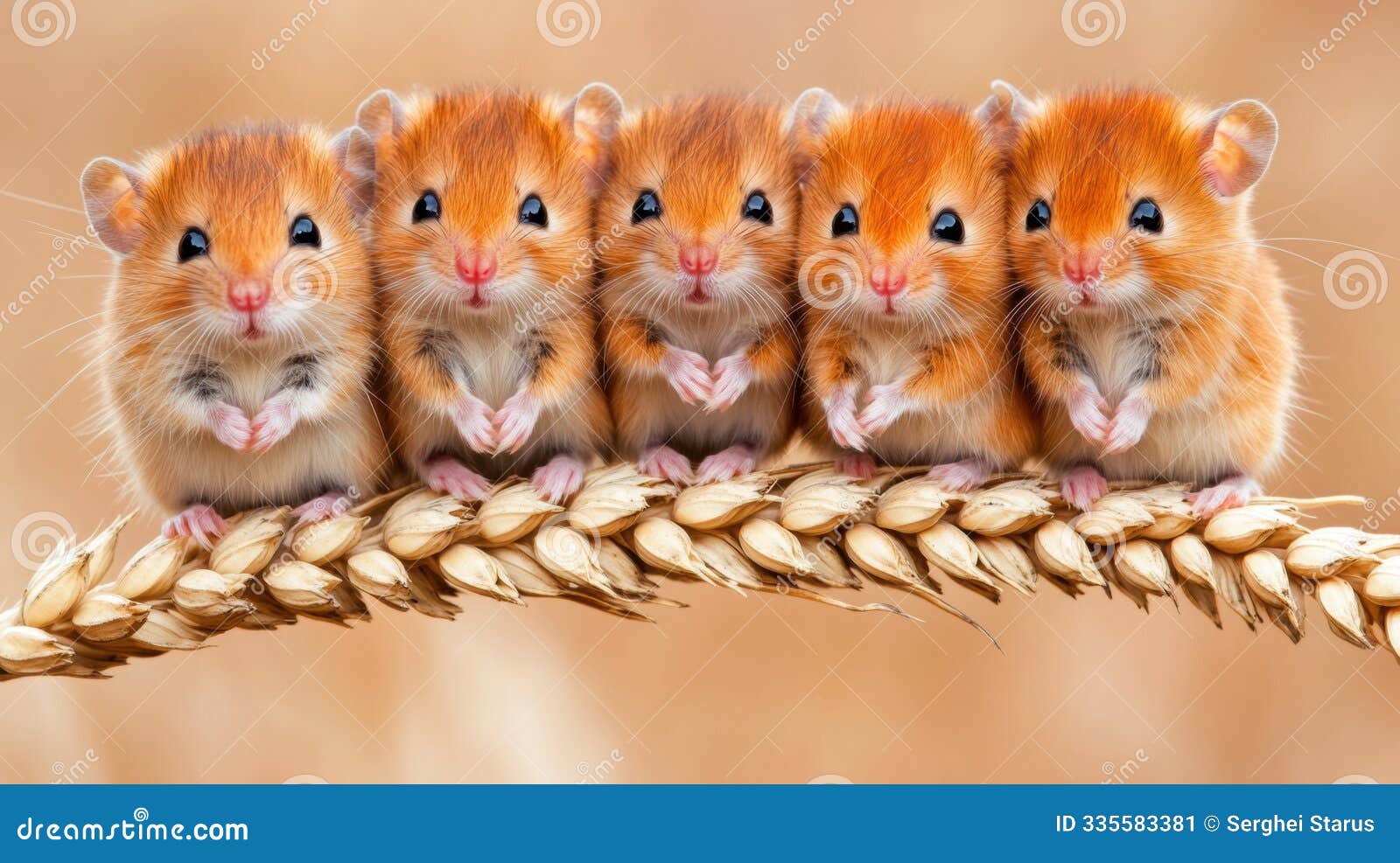 A Group of Five Mice Sitting on a Stalk of Wheat, AI Stock Image ...