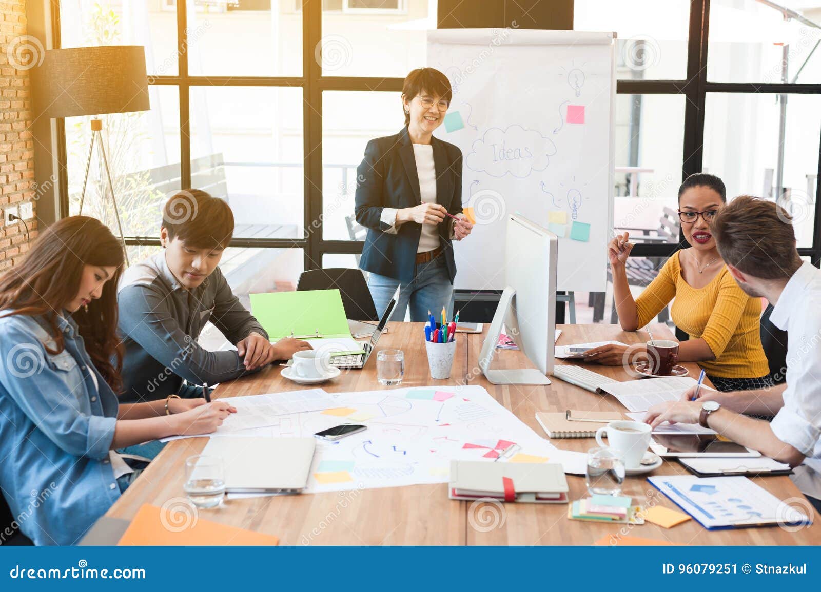 Group of Five Multi Generation of Creative Work Place, Modern St Stock ...