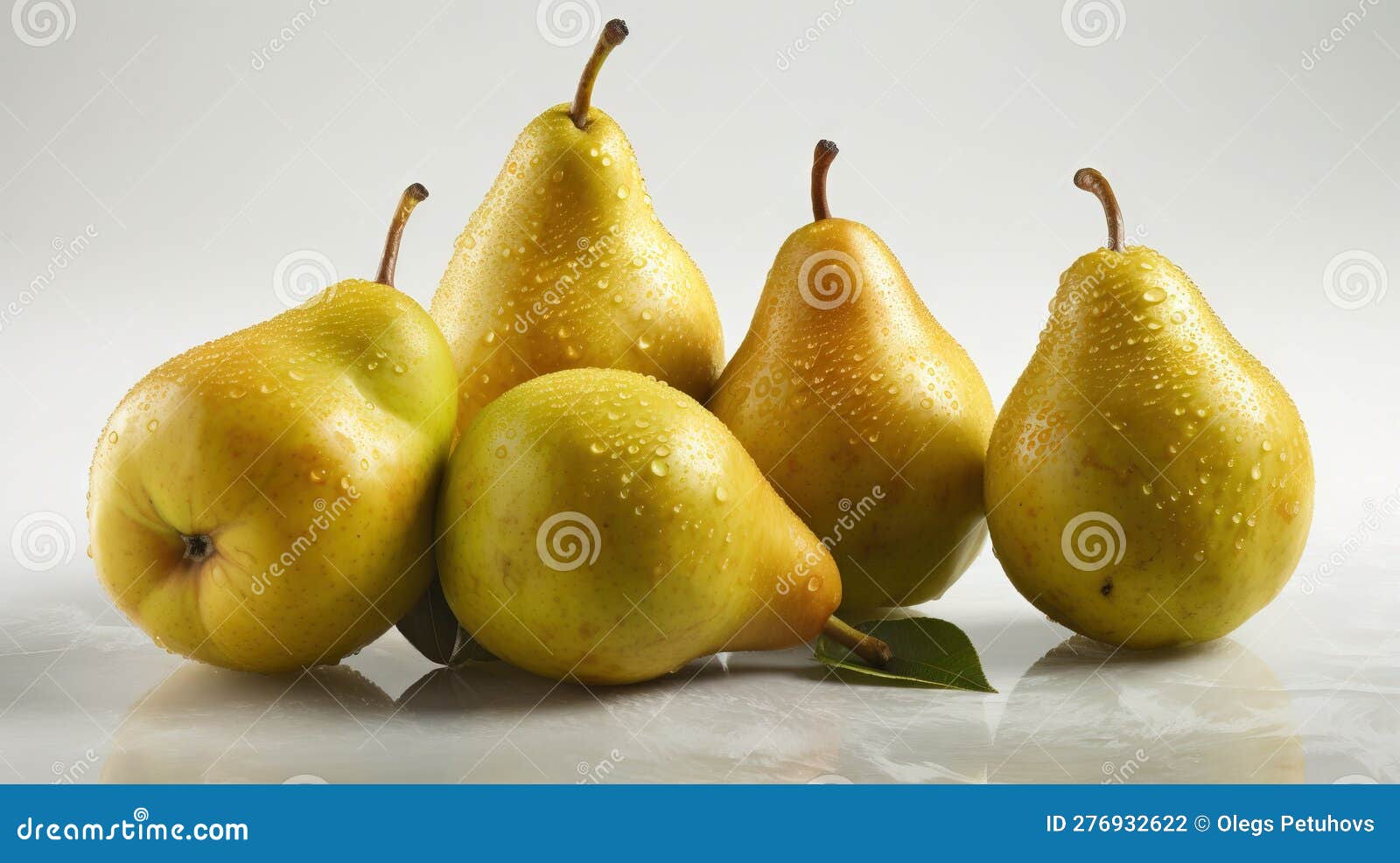 A Group of Five Pears Sitting on Top of Each Other on a White Surface ...