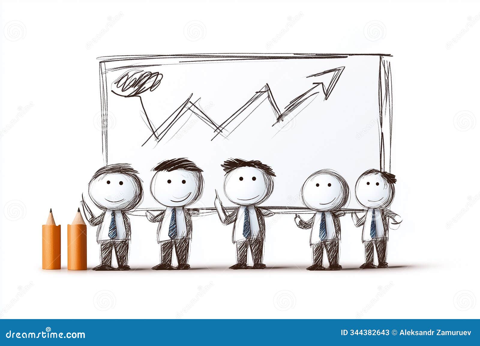 A Group of Five Stick Figures is Illustrating a Business Growth Plan ...