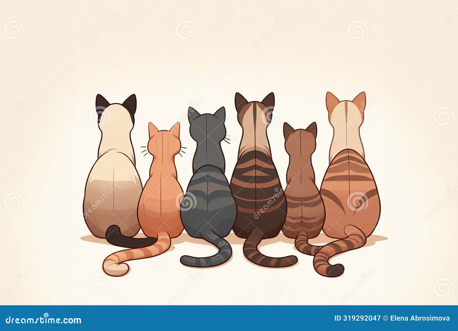 Group of Five Stylized Cats in a Back View Stock Image - Image of ...
