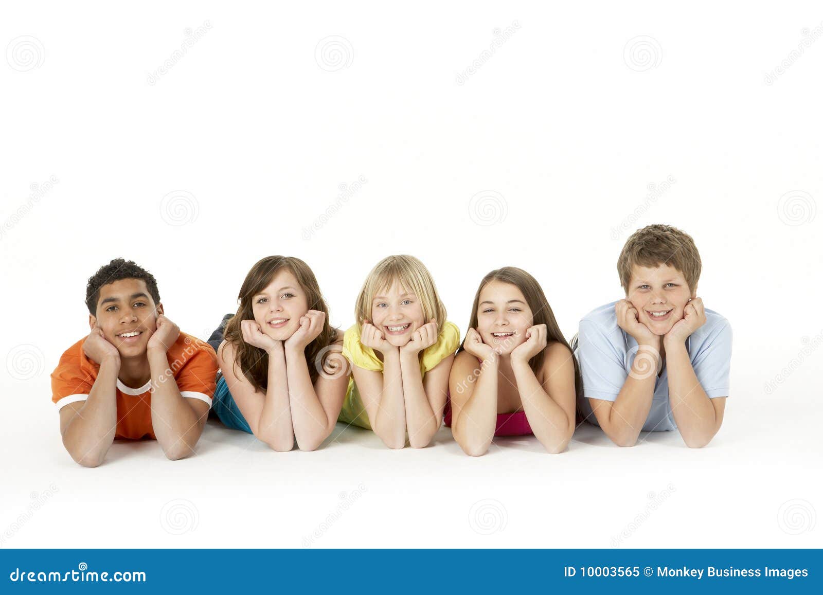 Group of Five Young Children in Studio Stock Image - Image of teen ...