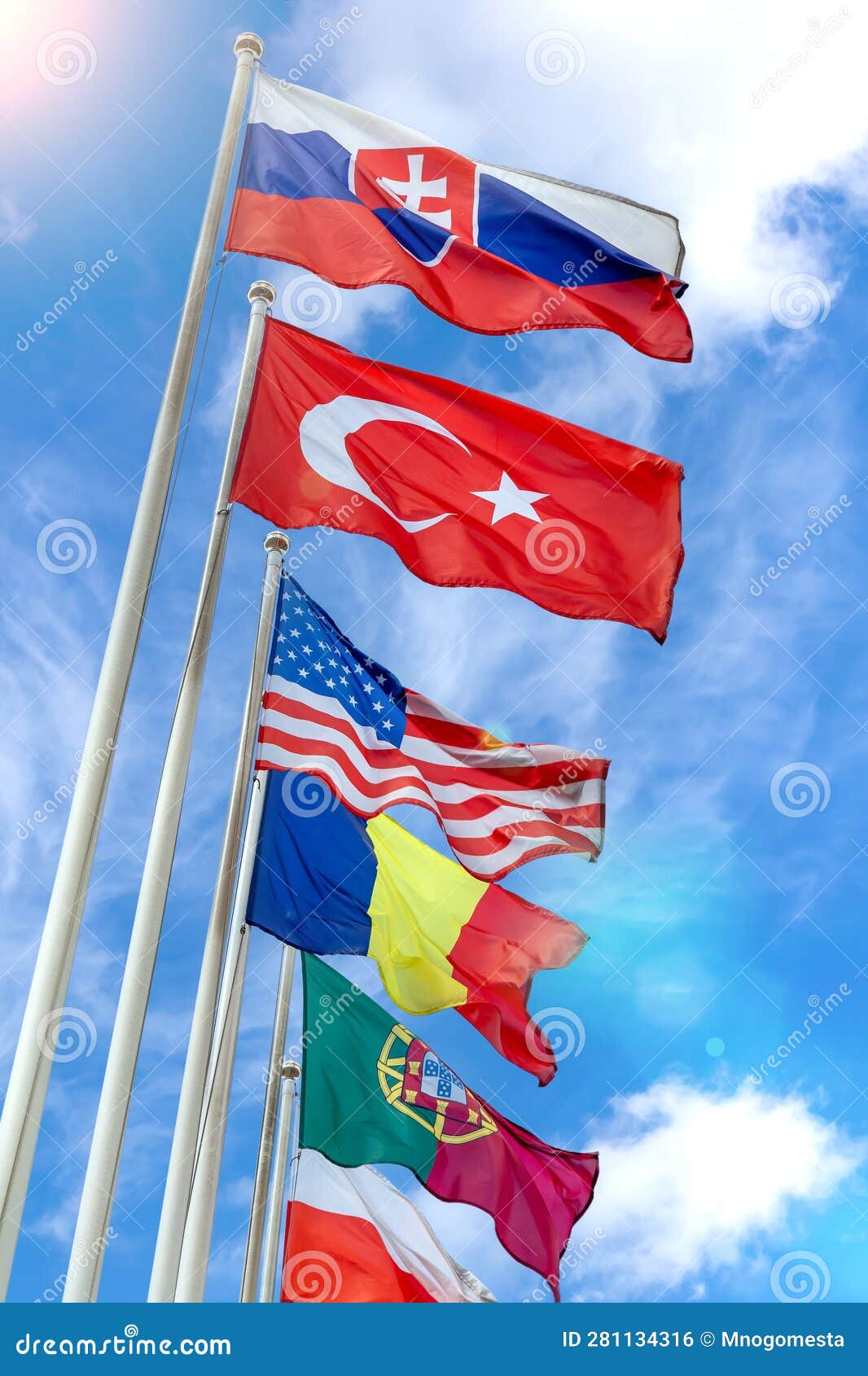 Group of Flags of Various States - As a Symbol of World Cooperation ...