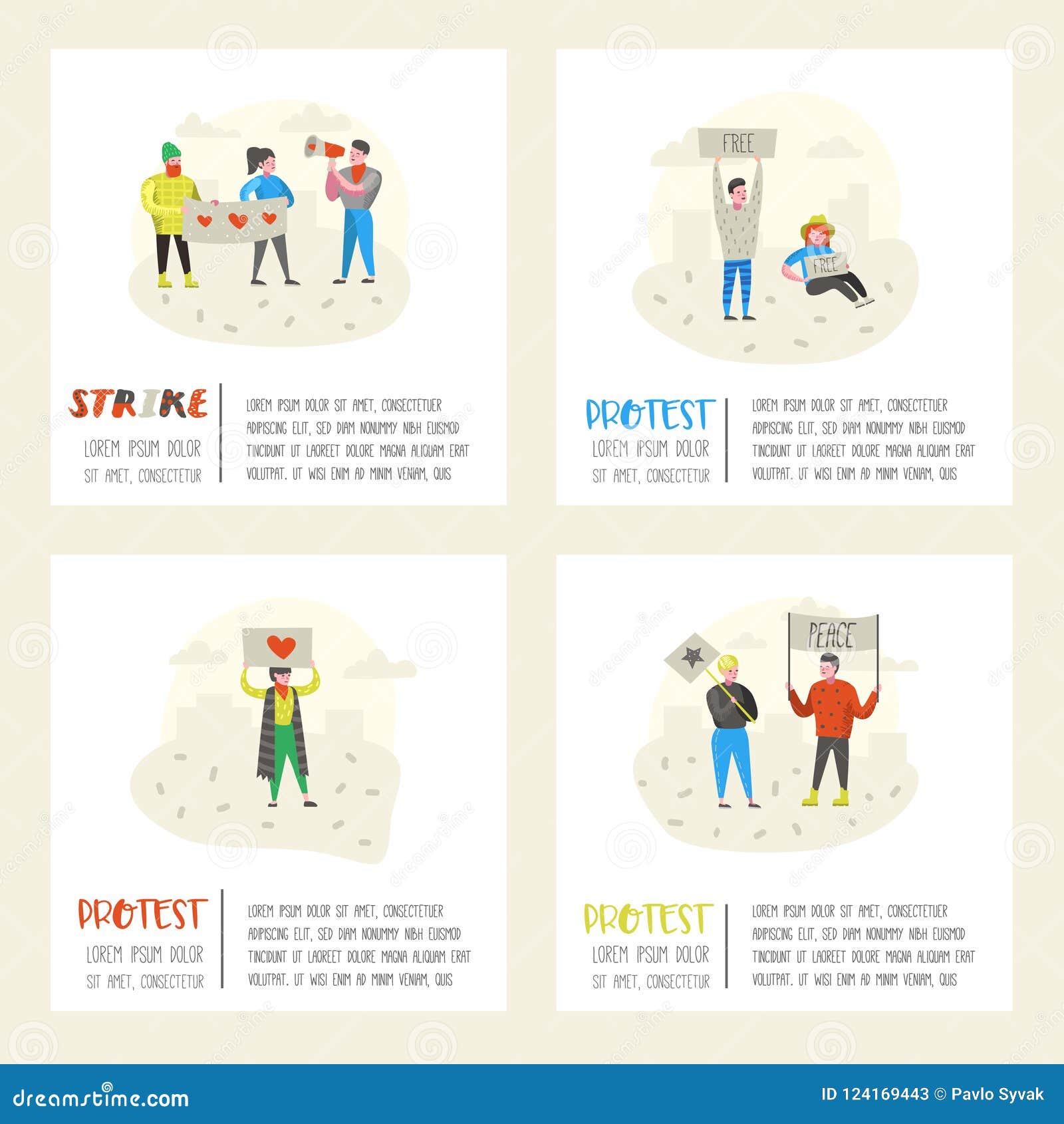 Protest Or Picket. People Holding Signs. Activists Against ...