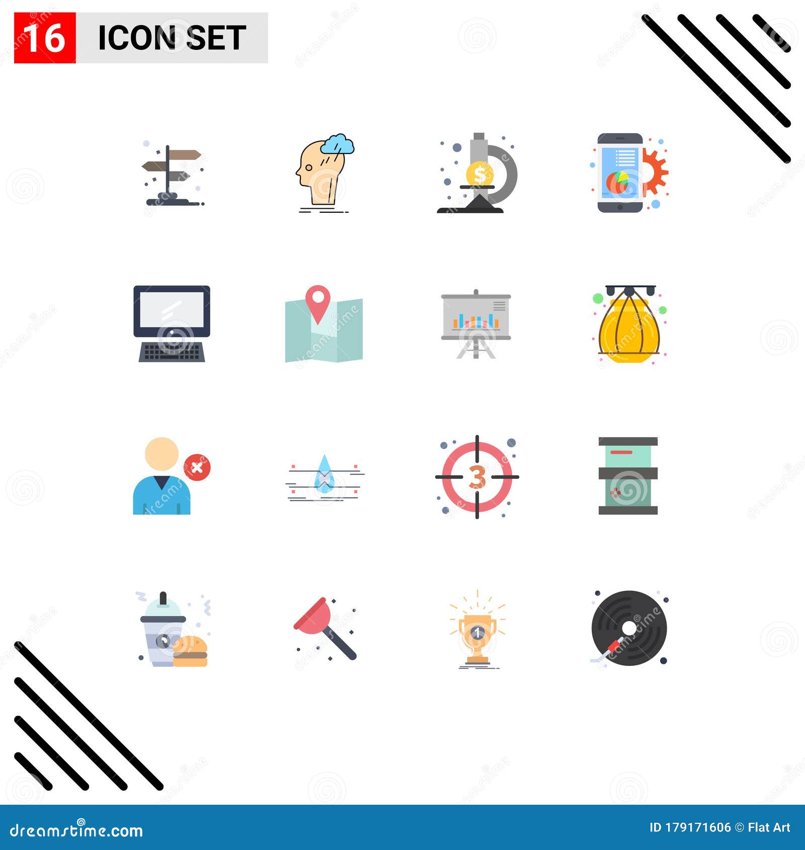 Group of 16 Flat Colors Signs and Symbols for Computer, Marketing ...