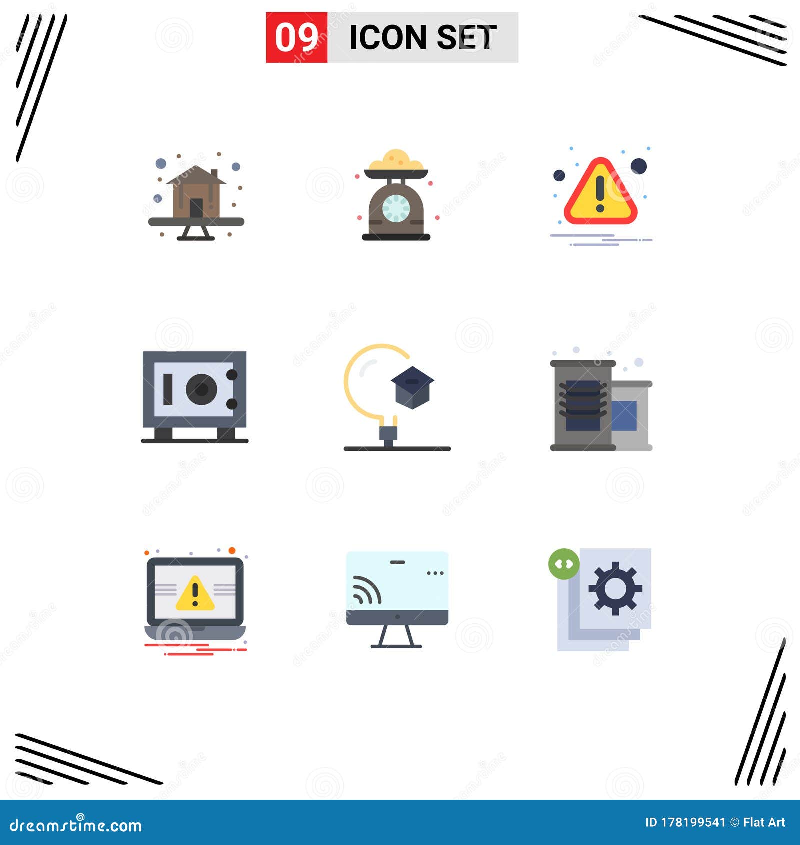 User Interface Pack of 9 Basic Flat Colors of Knowledge, Safe, Scale ...