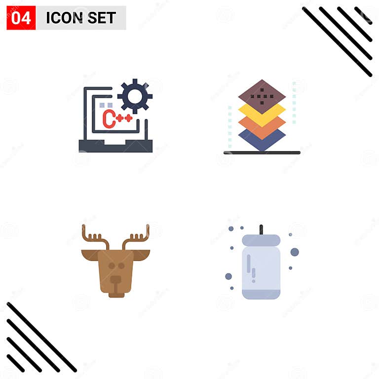 Group of 4 Flat Icons Signs and Symbols for C, Programing, Develop, Design, Arctic Stock Vector ...
