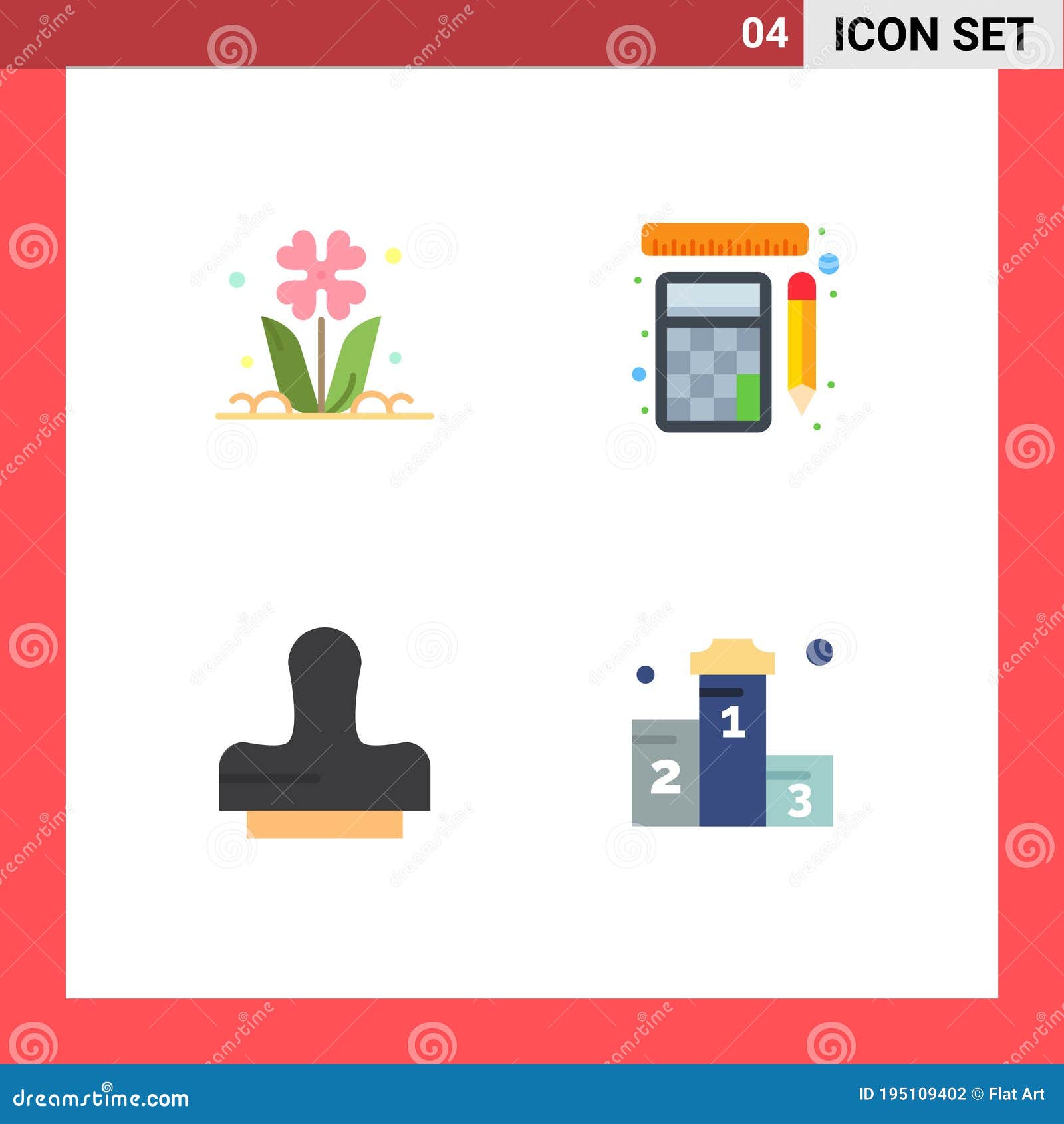 Group of 4 Flat Icons Signs and Symbols for Flora, Clone, Nature, Tools, Stamp Stock Vector ...