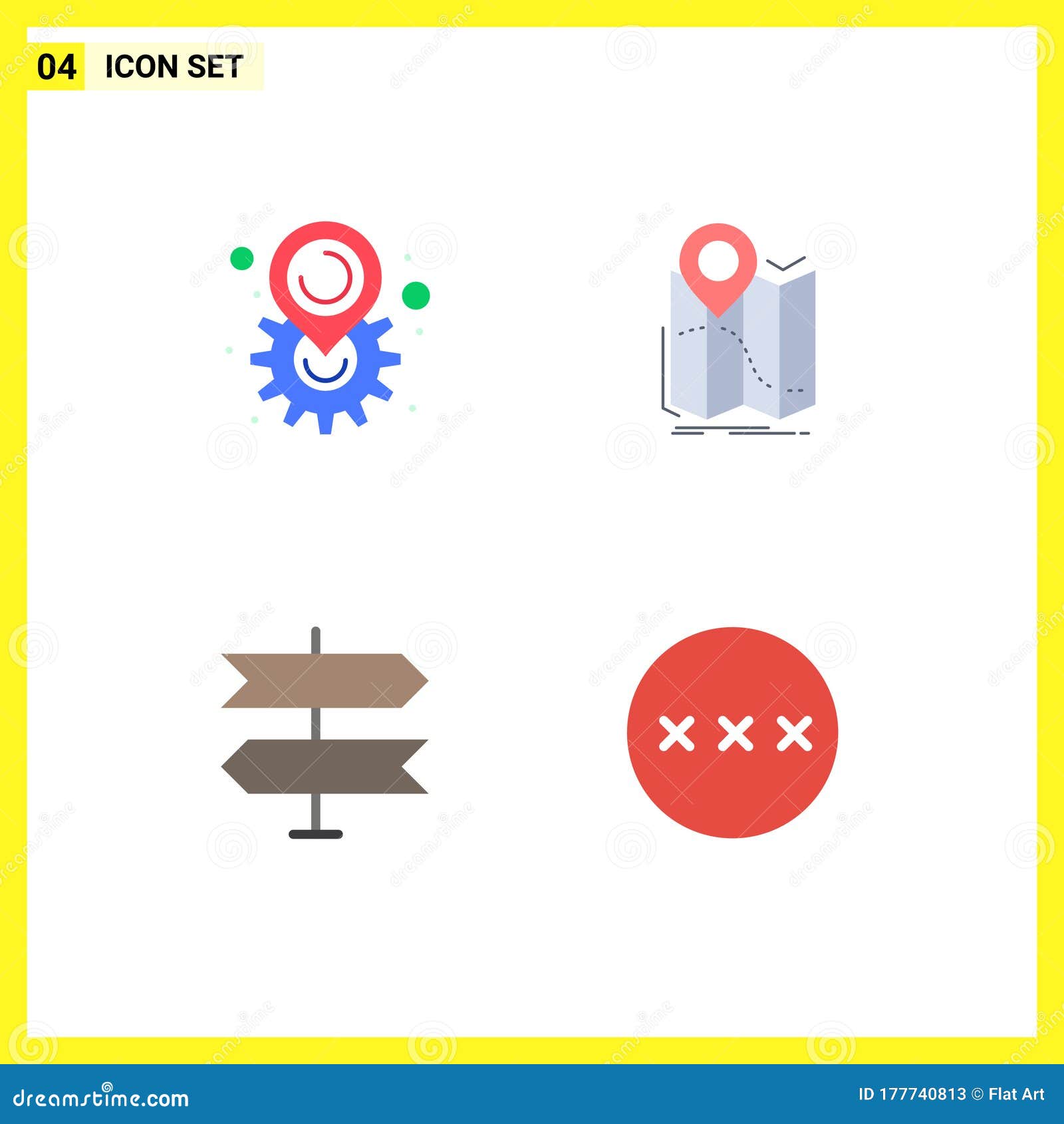 Group of 4 Flat Icons Signs and Symbols for Gear, Direction, Setting ...