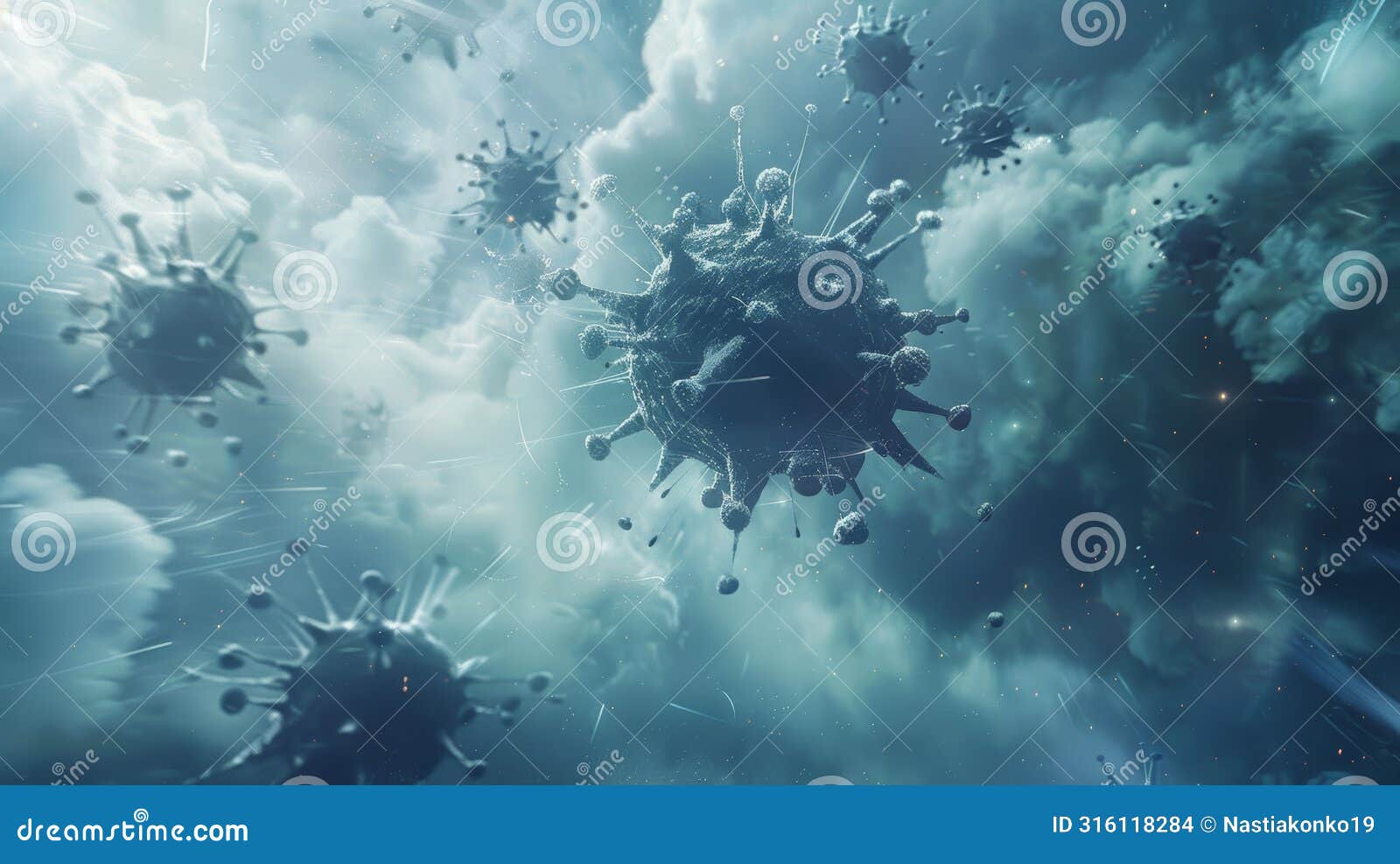 Group of Floating Germs, Airborne Particles Spreading in the Atmosphere ...