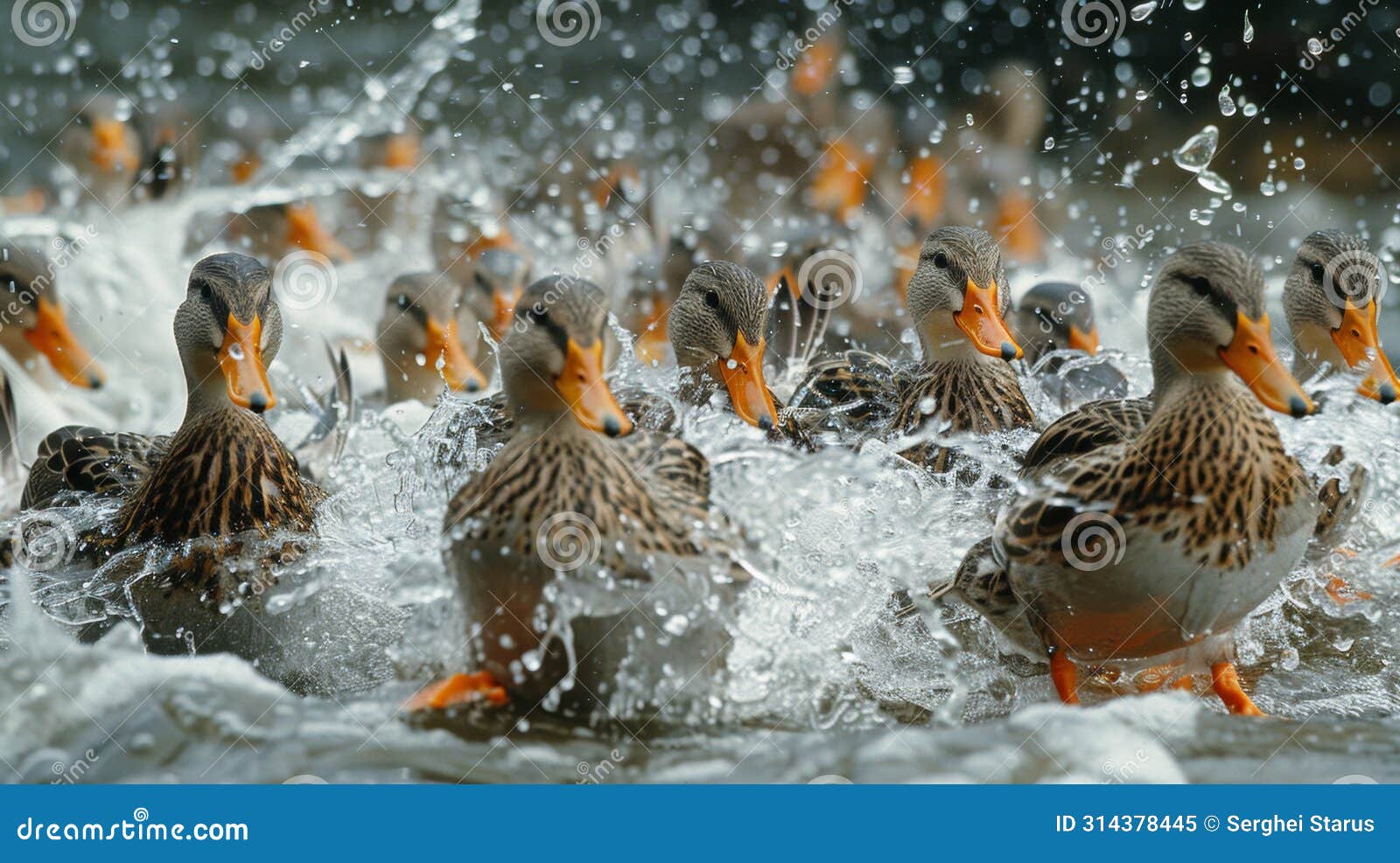 A Flock Of Ducks. A Cartoon Flock Of Birds. Vector Illustration Of ...