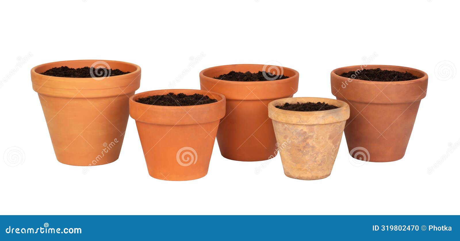 Group of Flower Pots with Soil Isolated on White Background Stock Photo ...
