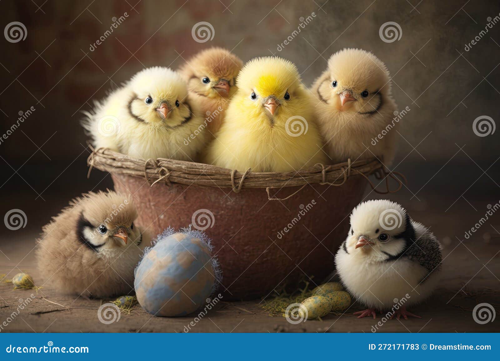 Group of Fluffy Easter Chicks Peeping Out of a Basket Easter ...