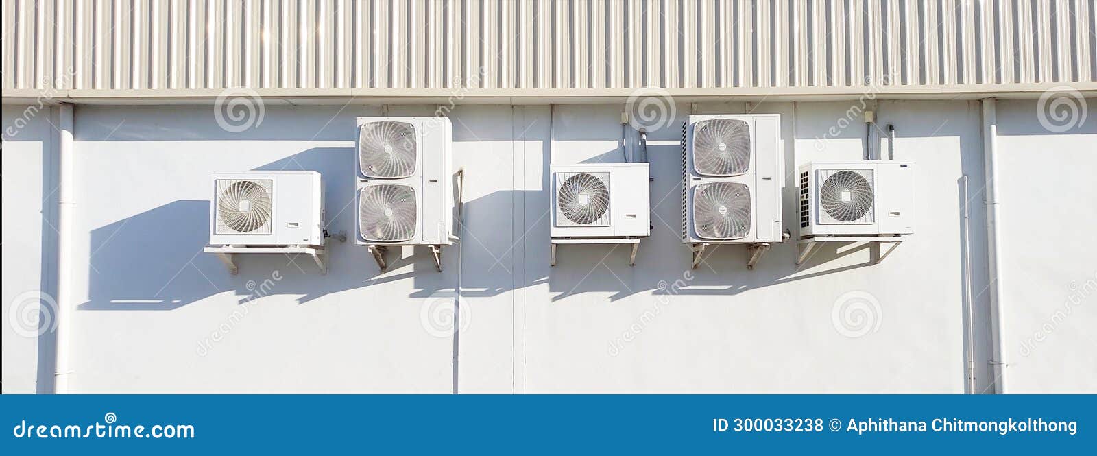 Group of Air Compressor Install on Outdoor Wall of Building , Copy ...