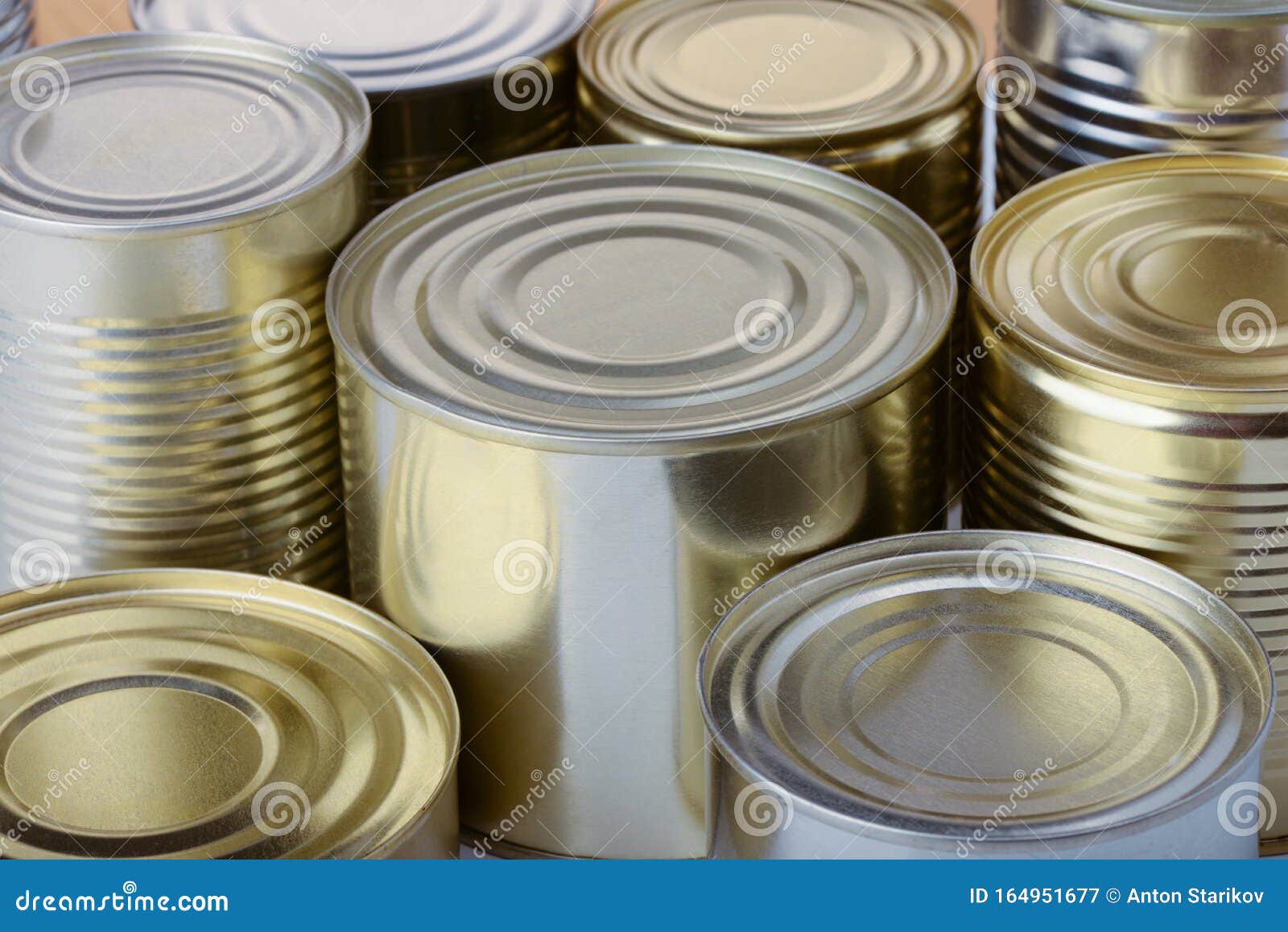 Group of food tin cans stock image. Image of background - 164951677