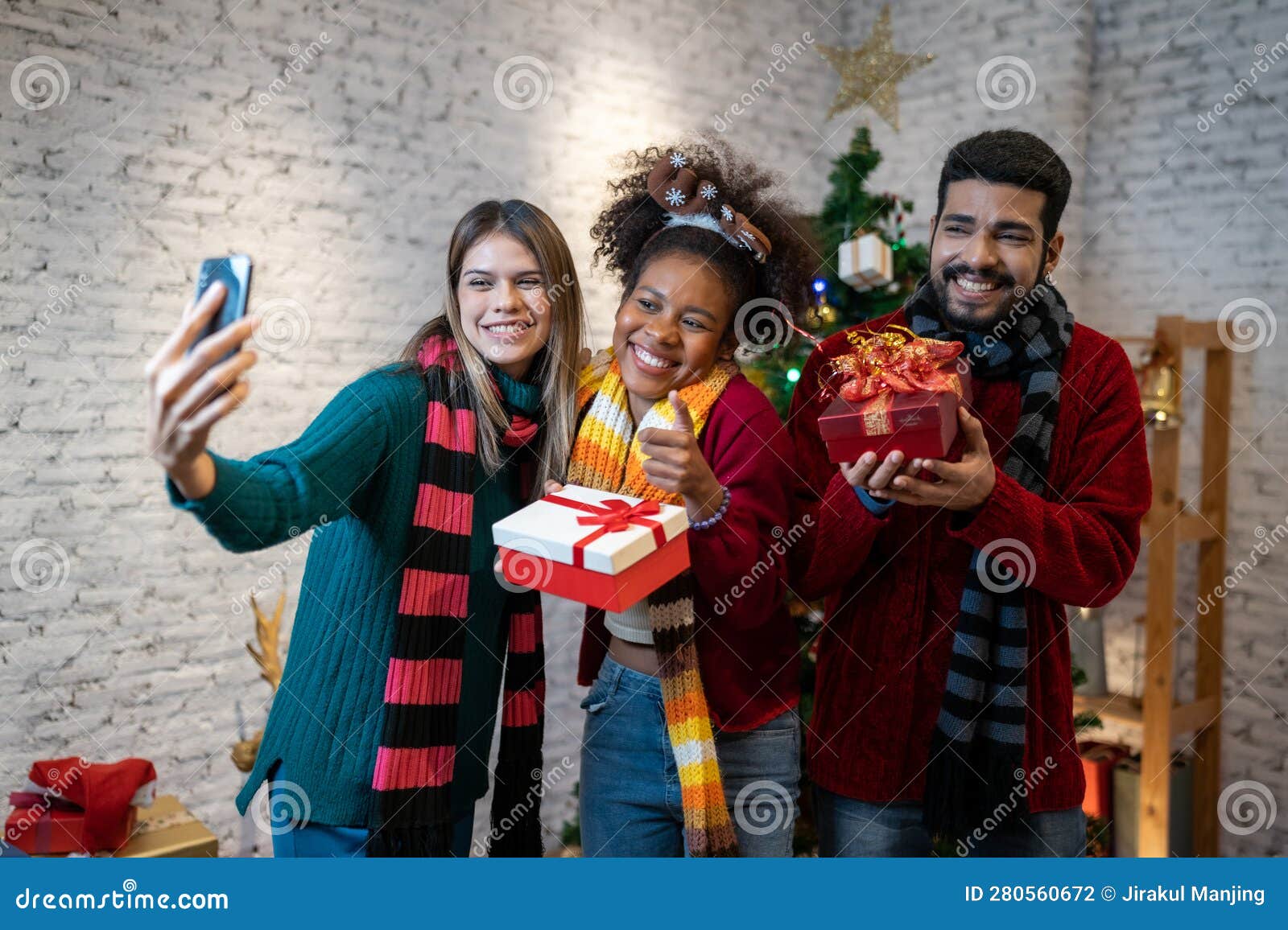 .a Group of Foreign Friends are Making Video Calls and Selfies Stock ...