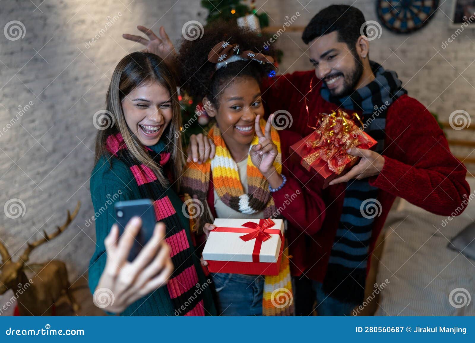 .a Group of Foreign Friends are Making Video Calls and Selfies Stock ...