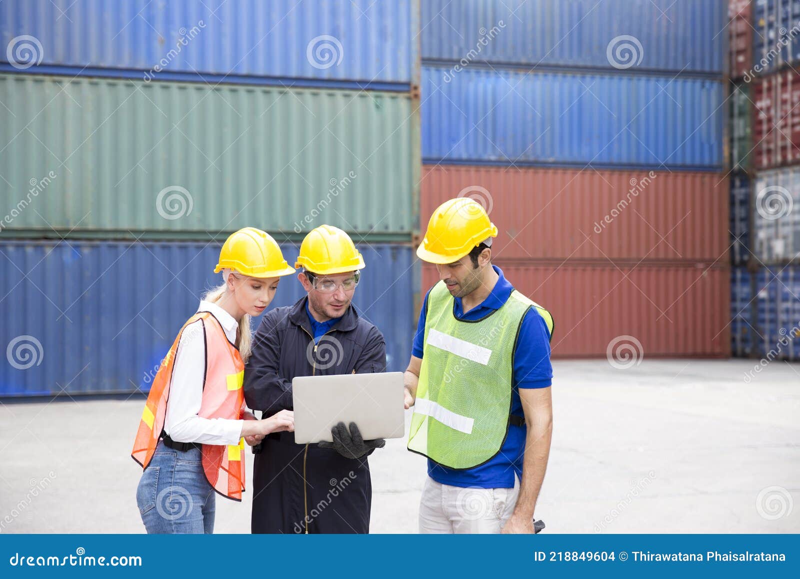 Group Foreman Control Industrial Container Cargo Freight Ship. Foreman ...