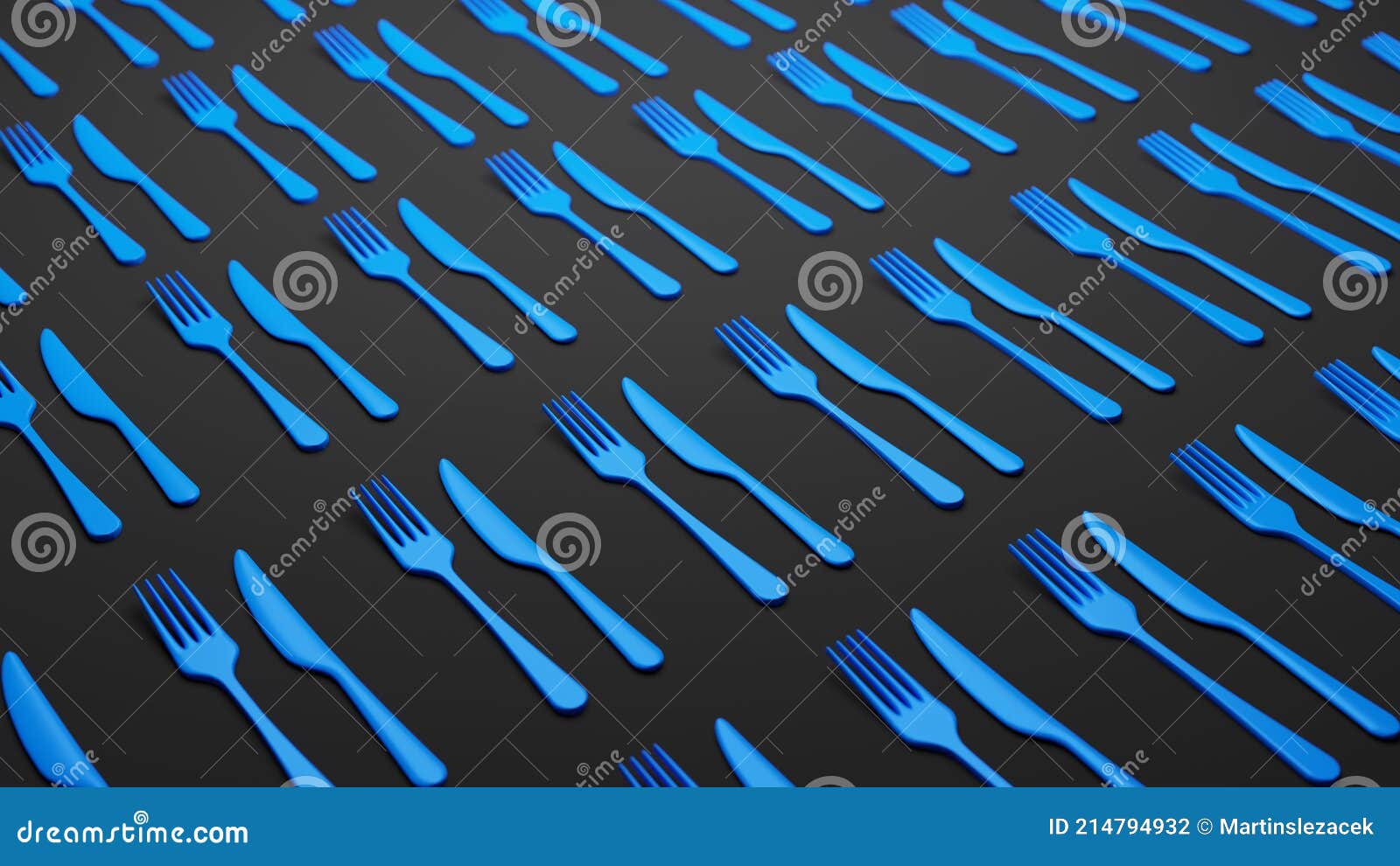 Group of Fork and Spoon of Blue Color is Placed on Gray Gradient ...