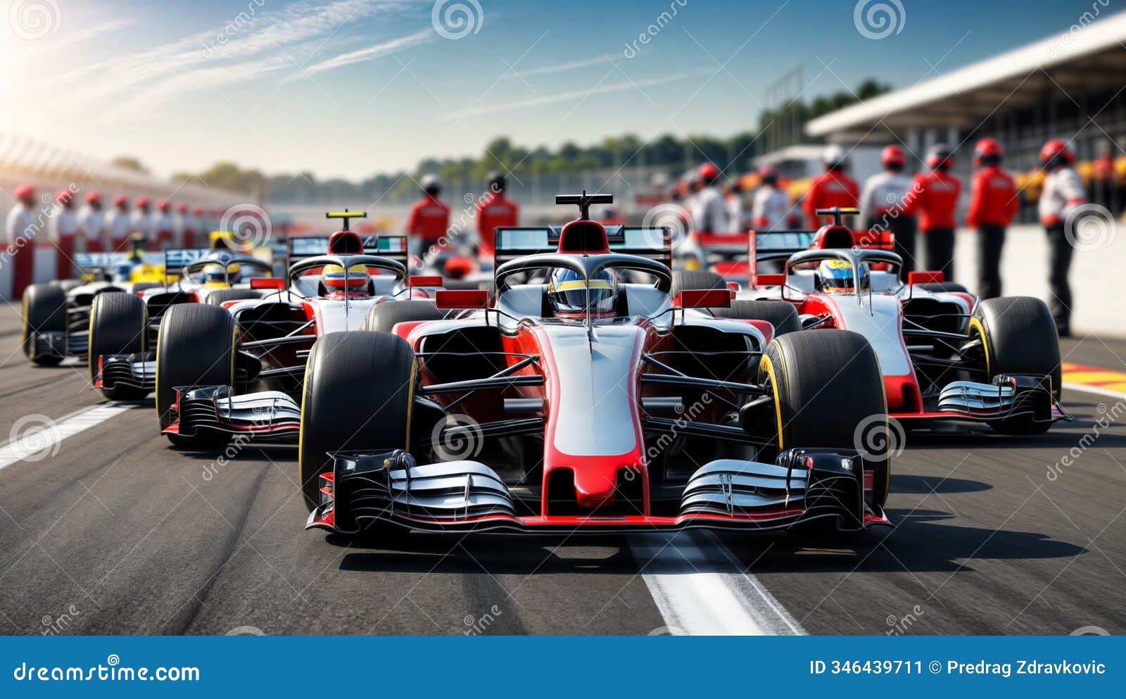 Group of Formula One Cars Racing on a Track Stock Illustration ...