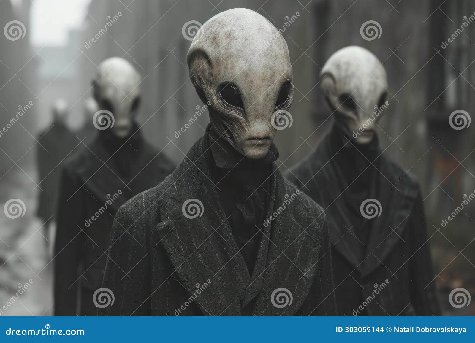 A Group of Four Aliens Standing on the Moon Stock Illustration ...