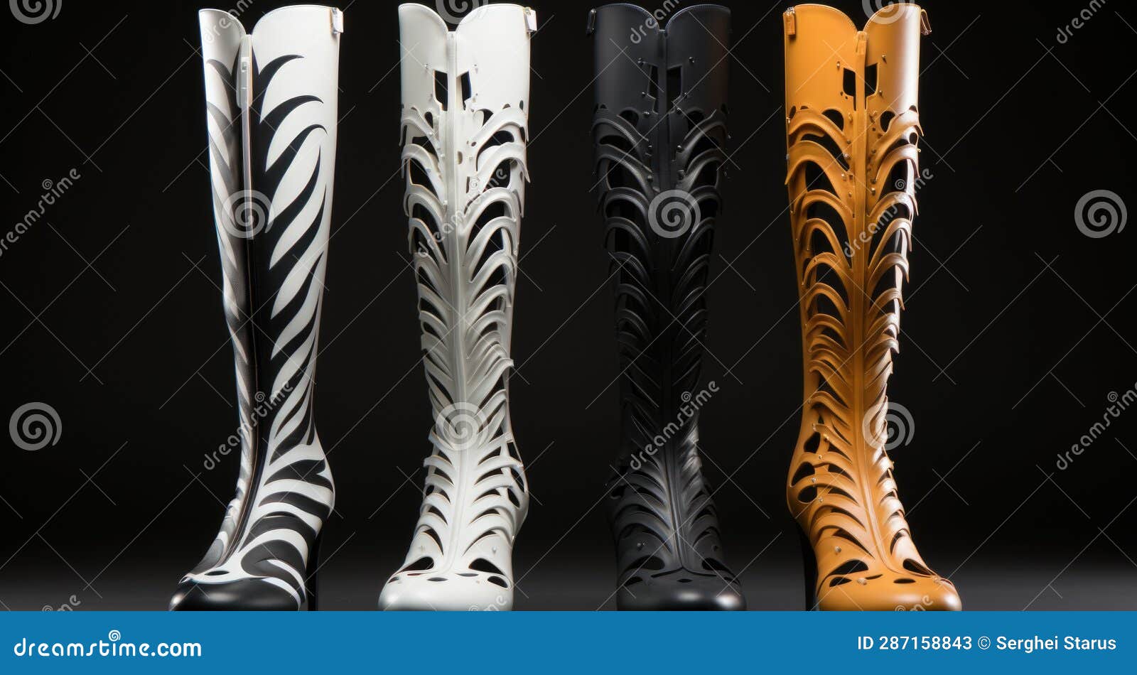A Group of Four Different Colored Boots with Zebra Print. Generative AI ...