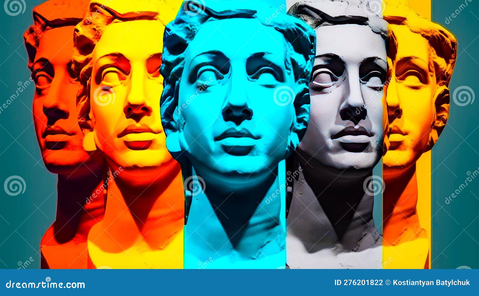 Group of Four Different Colored Busts of Man S Head. Generative AI ...