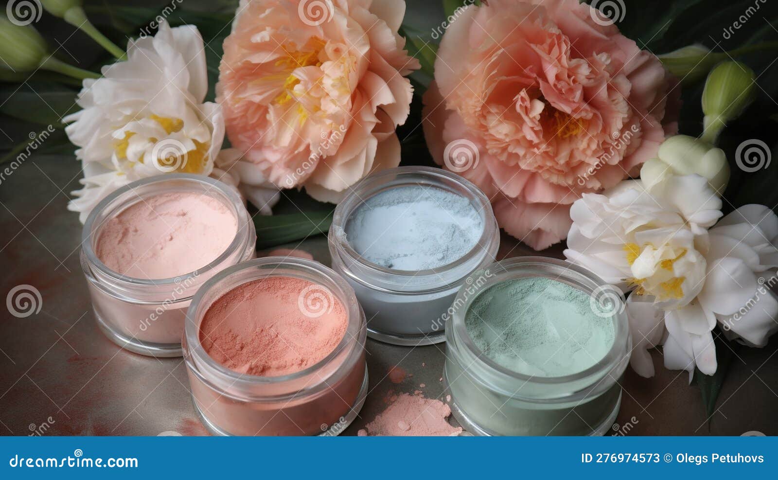 A Group of Four Different Colored Powders Sitting on a Table Stock ...