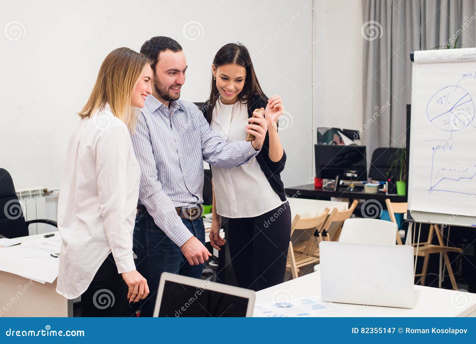 Group of Four Diverse Cheerful Co-workers Taking Self Portrait and ...