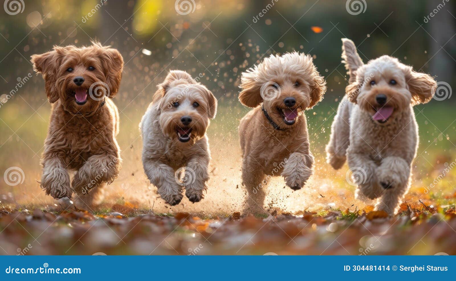 A Group of Four Dogs Running Together in a Field, AI Stock Photo ...