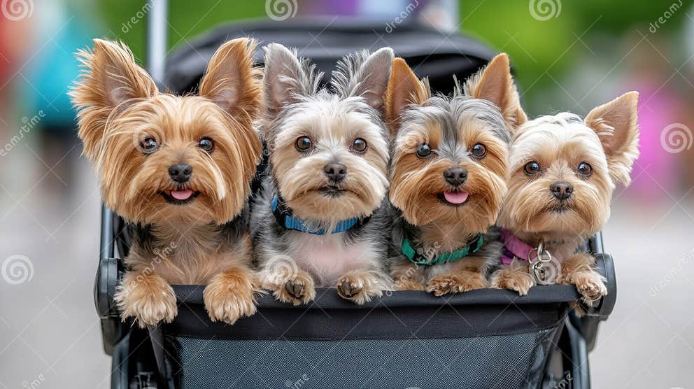 A Group of Four Dogs are Sitting in a Stroller, AI Stock Image - Image ...