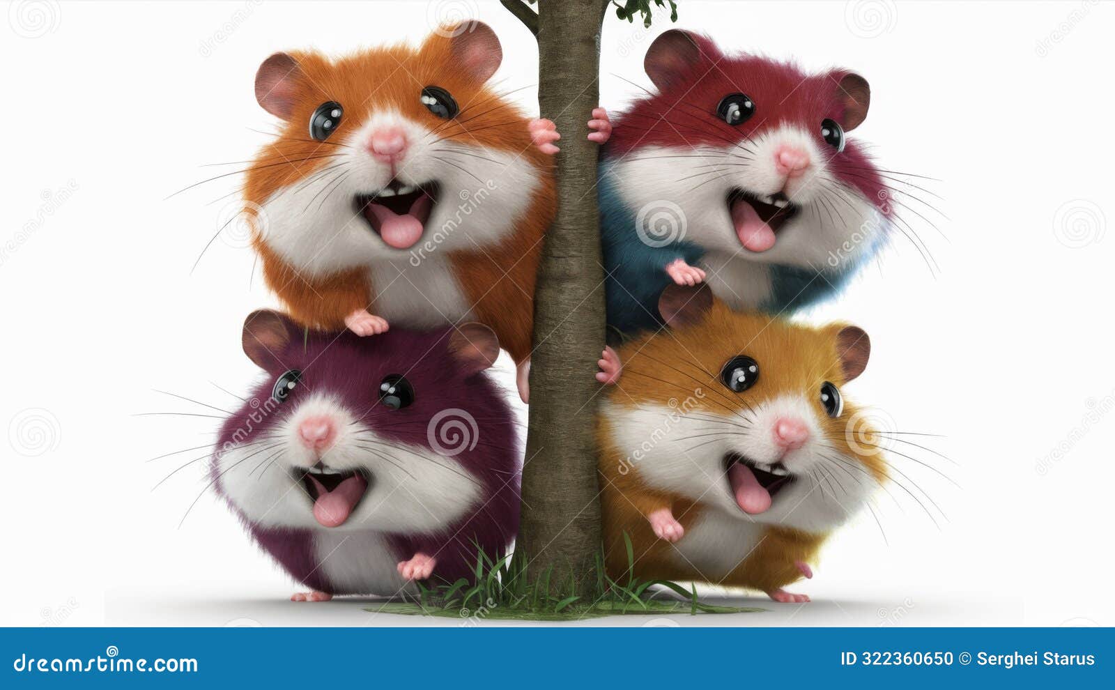 A Group of Four Hamsters are Standing Next To a Tree, AI Stock Photo ...