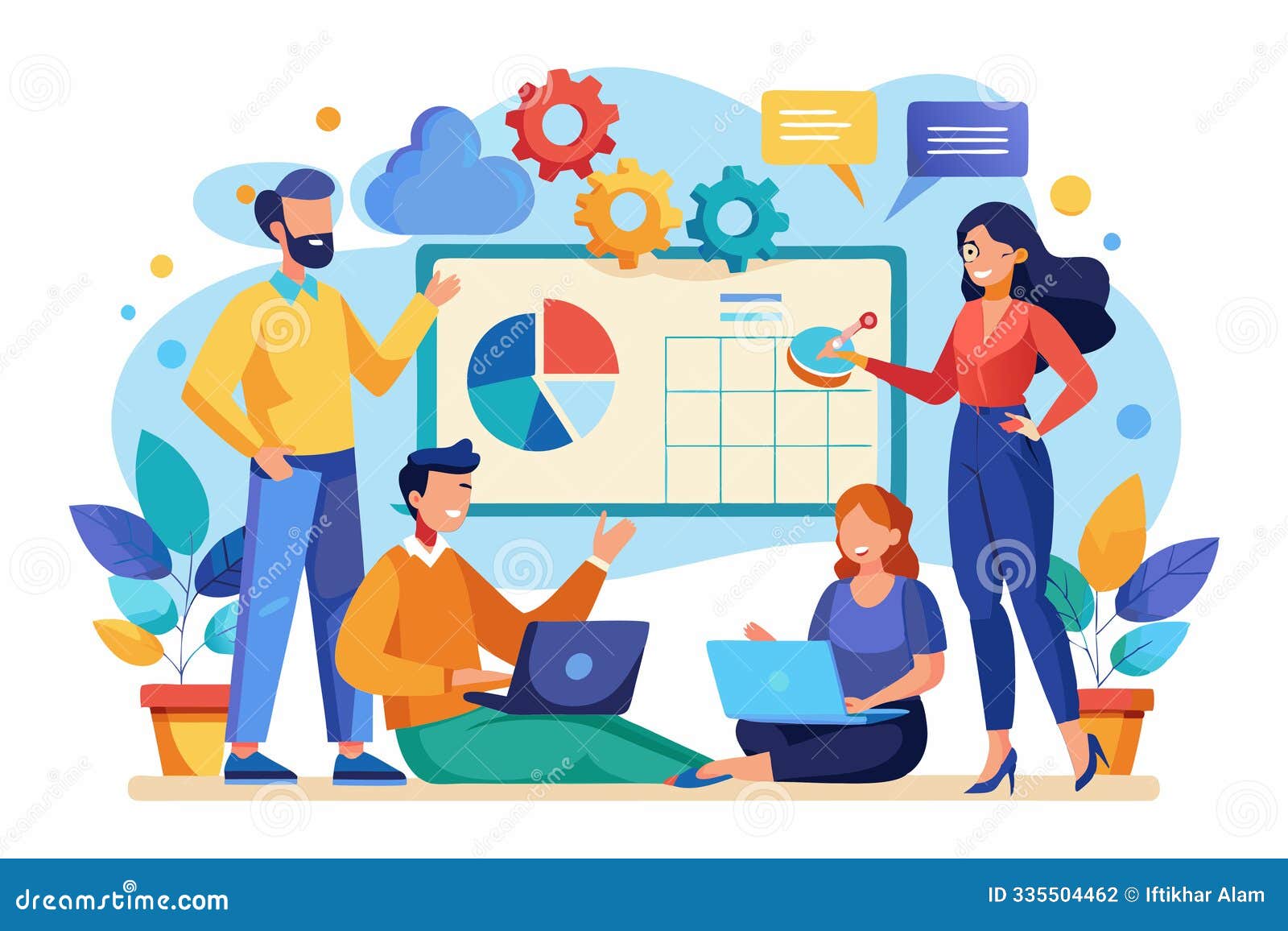 A Group of Four Individuals Discusses a Presentation while Using ...