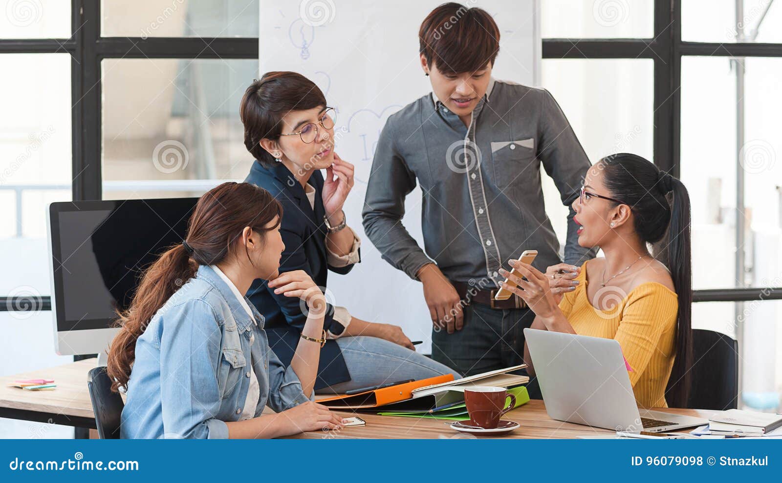 Group of Four Multi Generation of Creative Work Place, Modern St Stock ...