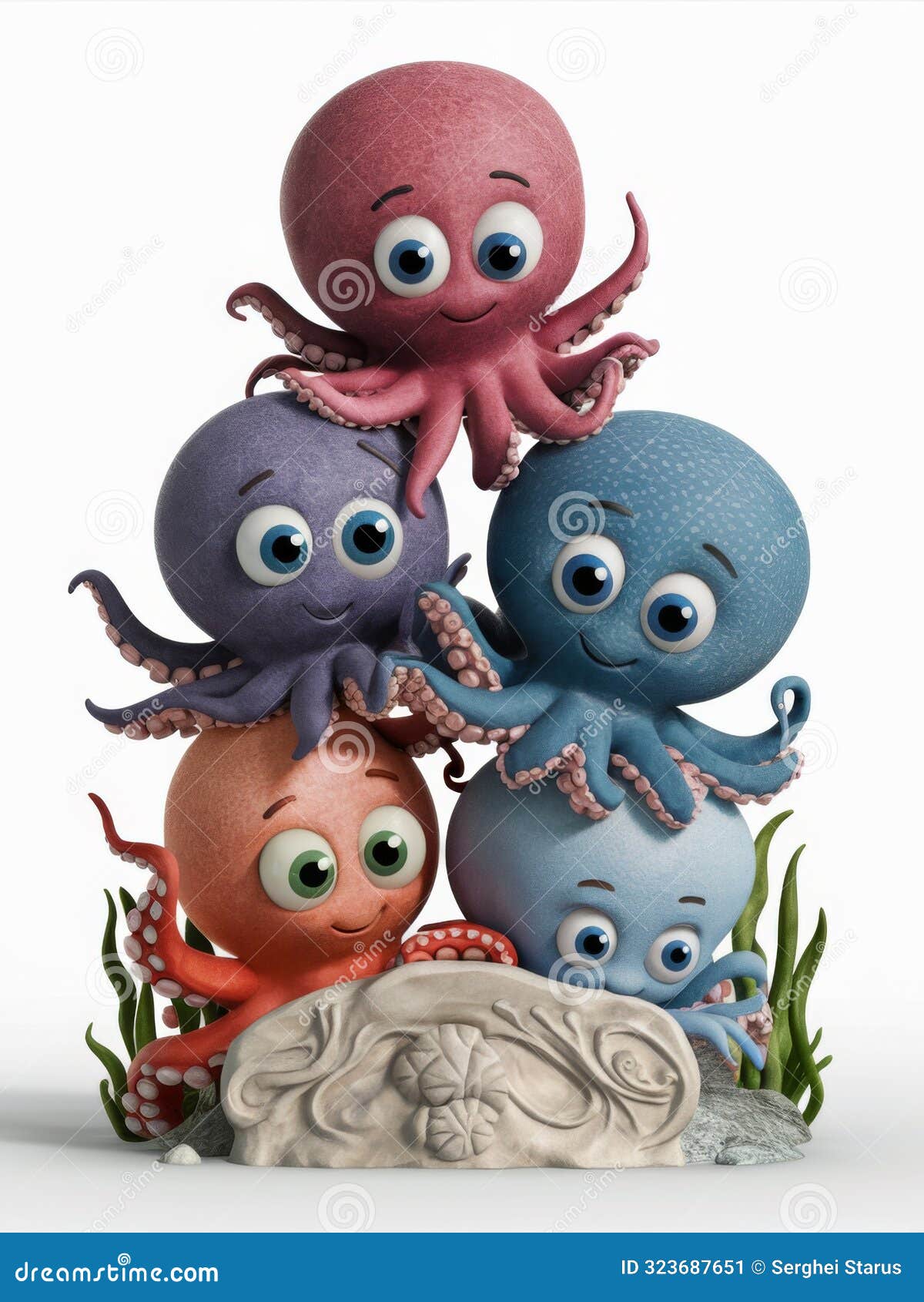 A Group of Four Octopus Figurines are Stacked on Top of Each Other, AI ...