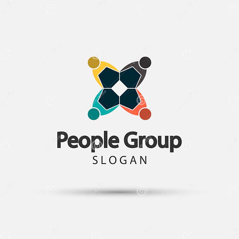 Group Four People Logo Handshake in a Circle,Teamwork Icon,Vector ...
