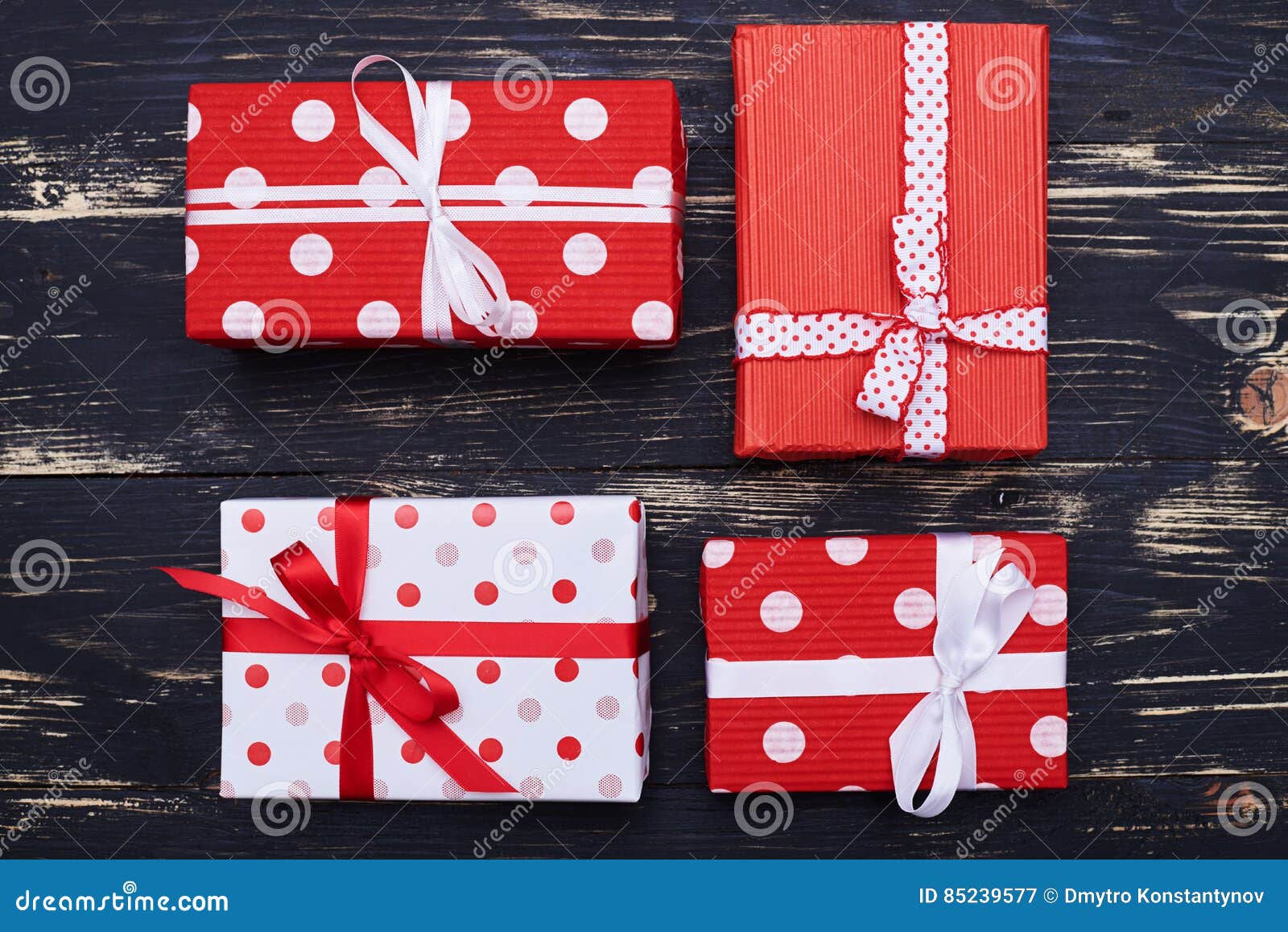 Group of Four Present Boxes Tied with Ribbon Stock Image - Image of ...