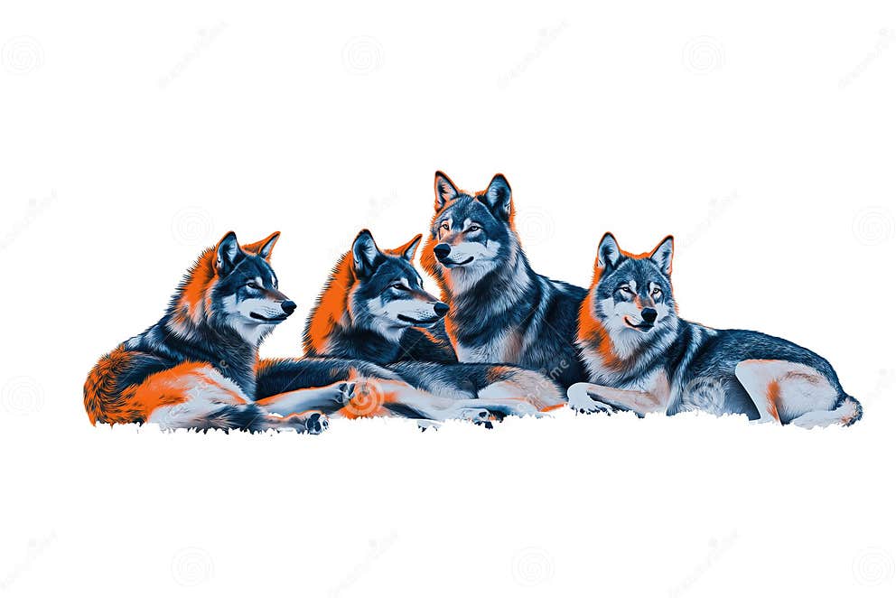 Pack of Wolves Resting Together in a Relaxed and Calm Pose Stock ...
