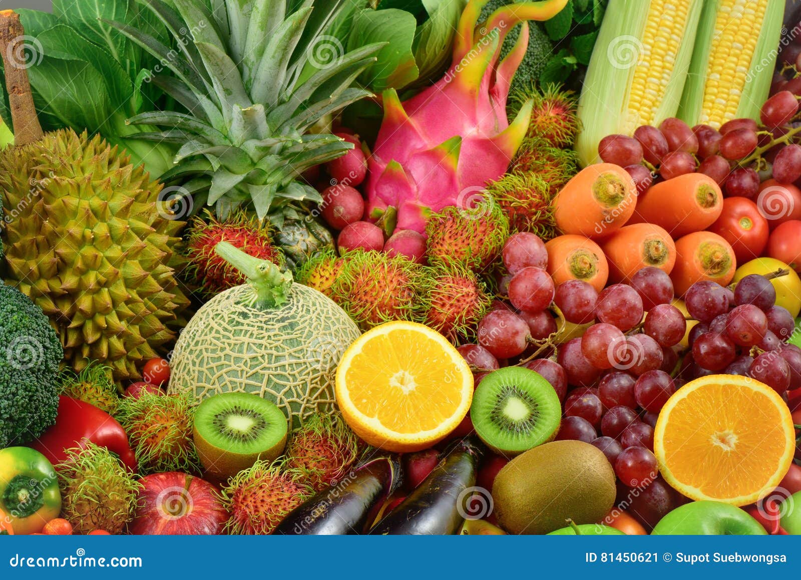 Group of Fresh Fruits and Vegetables Stock Image - Image of durian ...