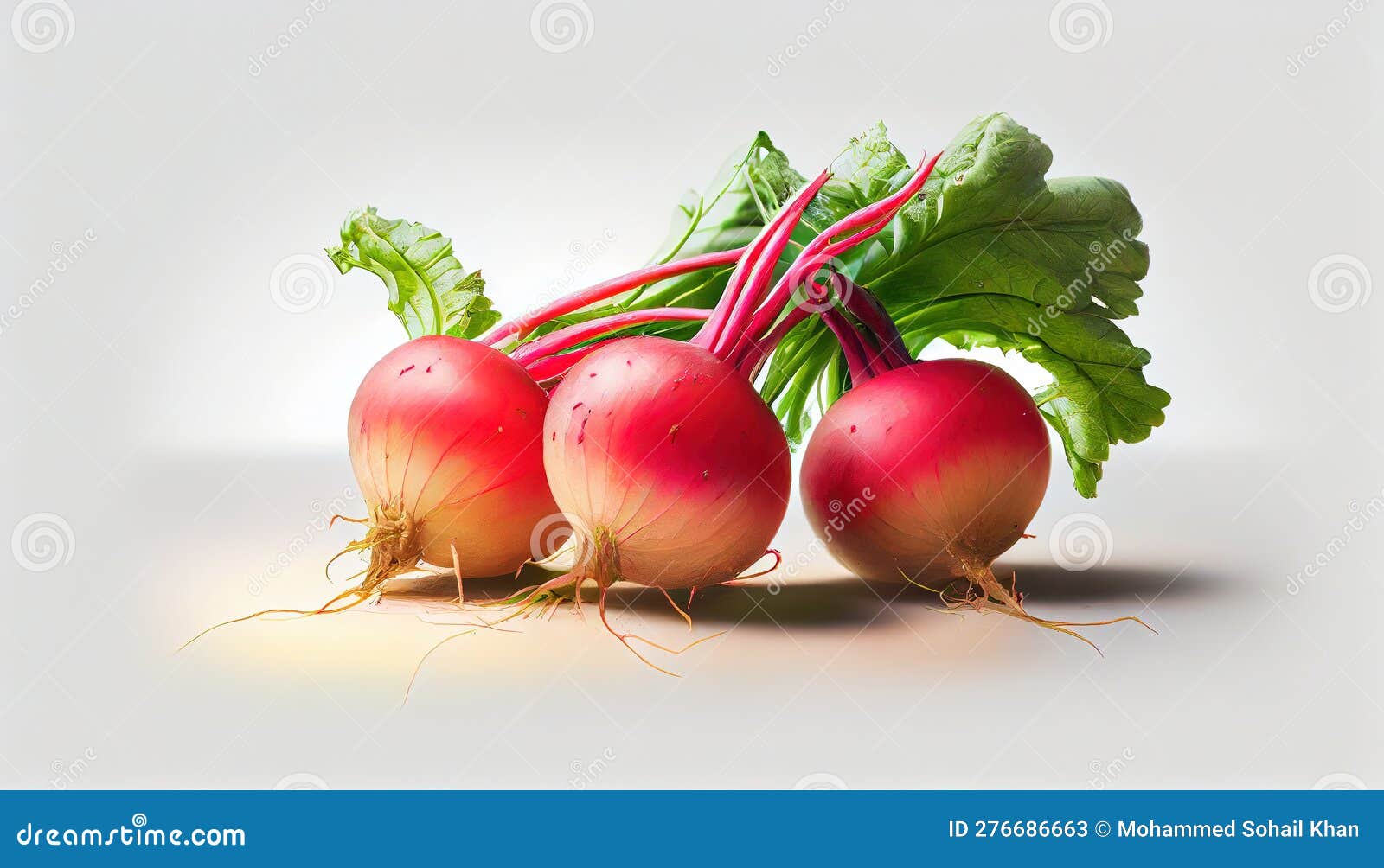 Group of Fresh Radish Bulbs with Leaves on White Background Generative ...