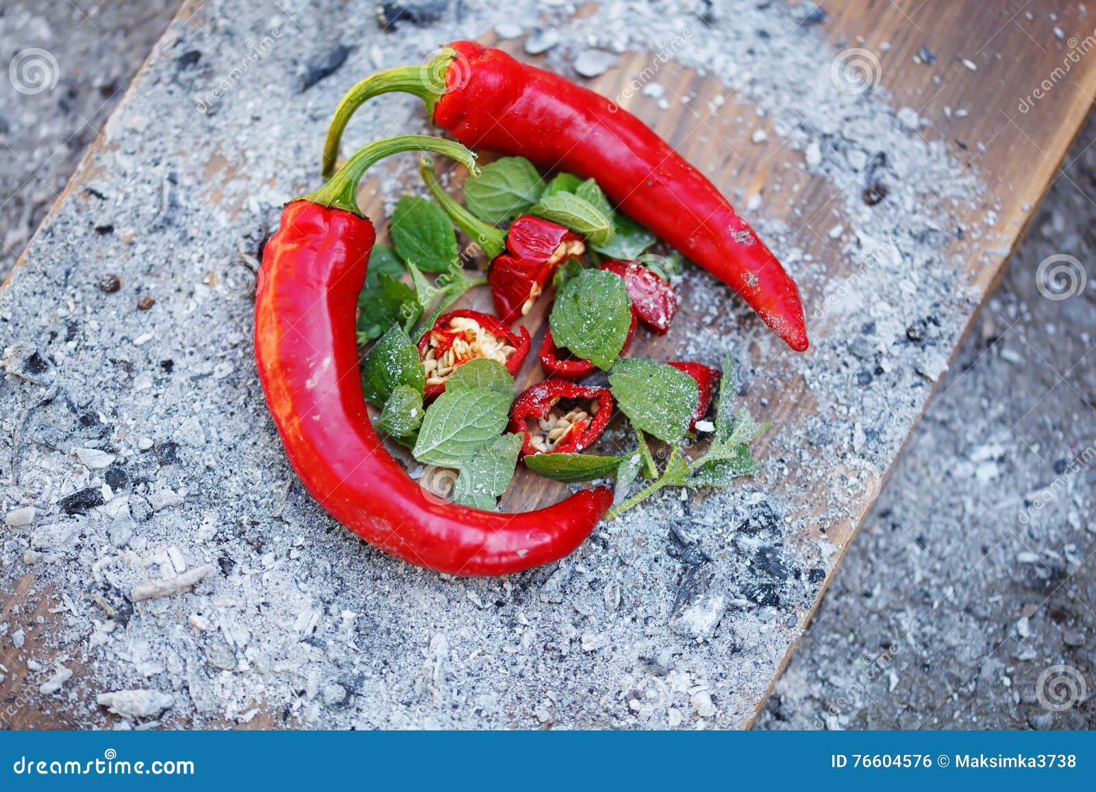 Group of Fresh Red Hot Chilli Peppers on an Old Vintage Wooden Table ...