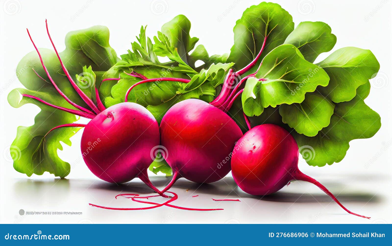 Group of Fresh Red Radish Bulbs with Leaves on White Background ...
