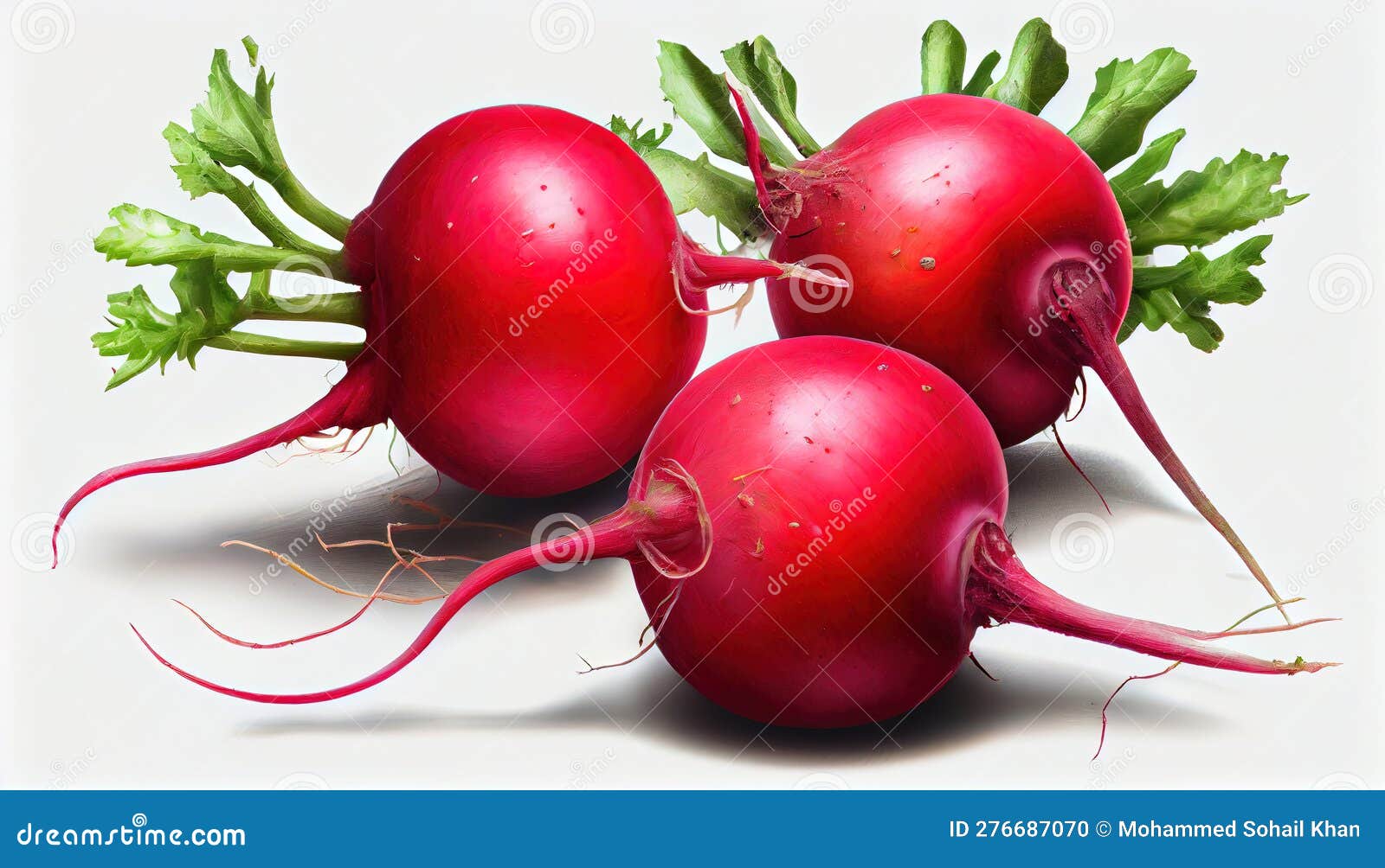 Group of Fresh Red Radish Bulbs with Leaves on White Background ...