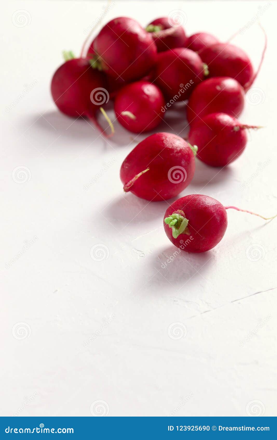 Group of Fresh Red Radishes on White Surface Stock Photo - Image of ...